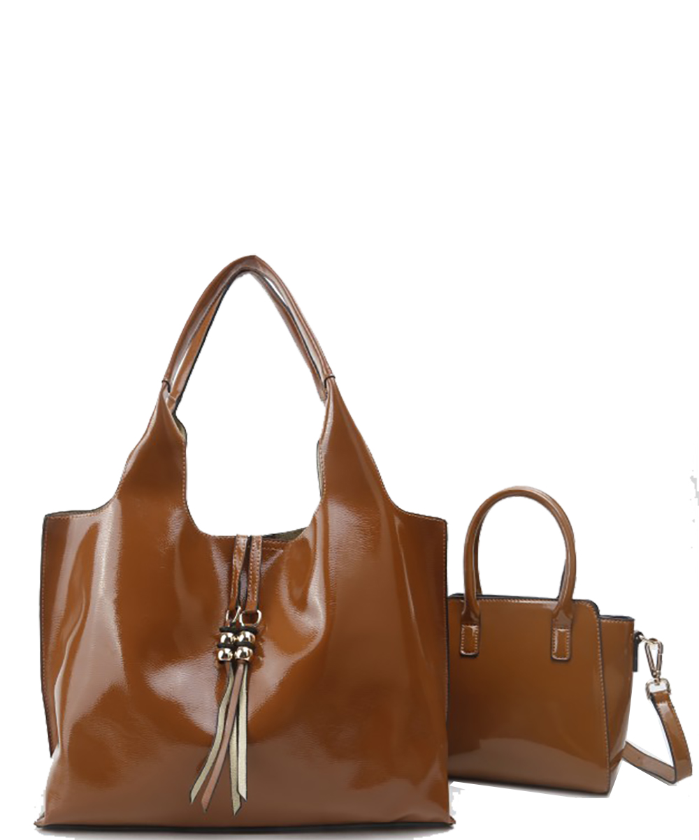 2-in-1 Real Patent Leather Handbag - Two Shoulder Handbags in One ...
