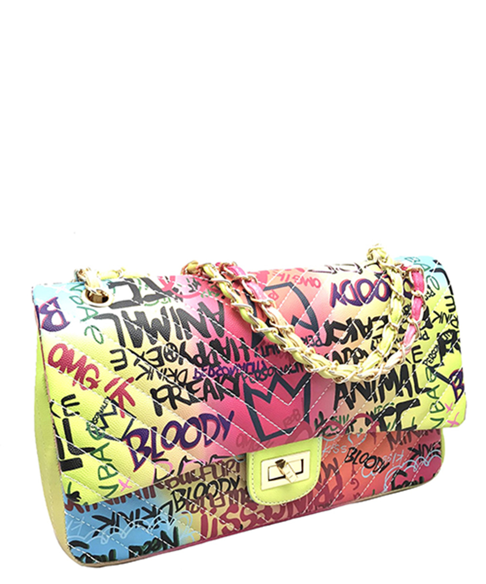 Graffiti Print Multicolor Shoulder Bag 6526