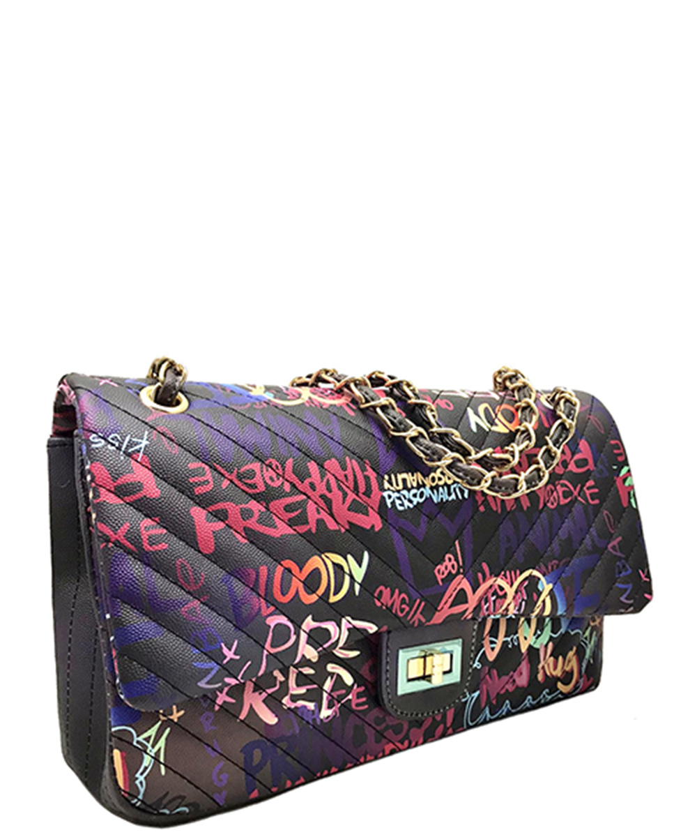 Graffiti Print Multicolor Shoulder Bag 6526