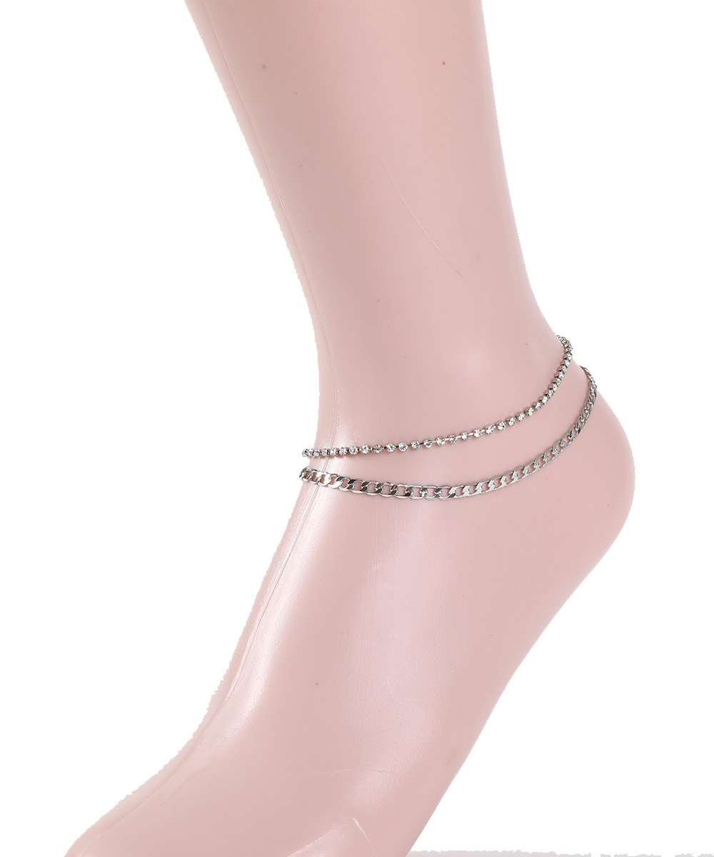 Rhinestone Chain Layered Anklet AN300057