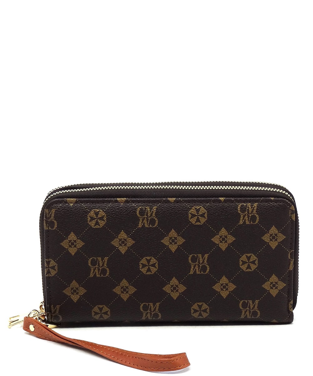 CM Monogram Double Zip Around Clutch Wallet Wristlet CM028G BROWN