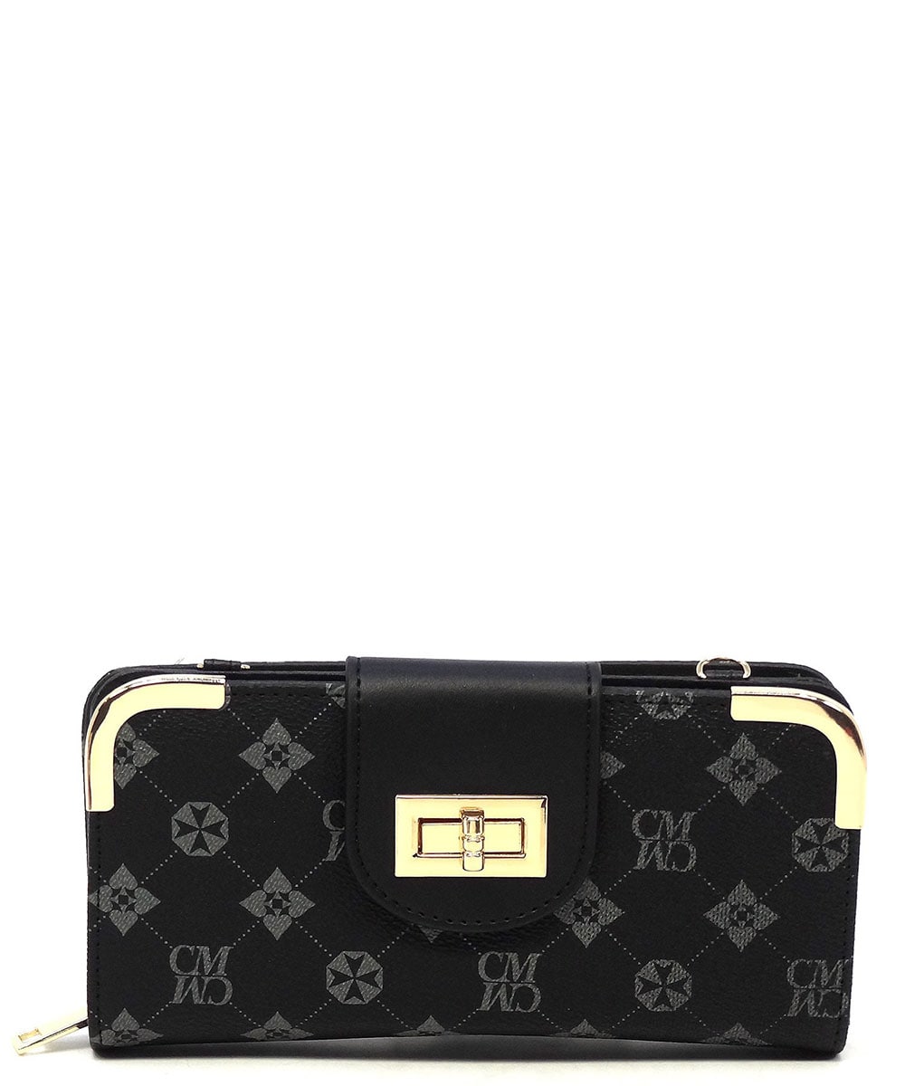 CM Monogram Turn Lock Crossbody Wallet CM041 BLACK