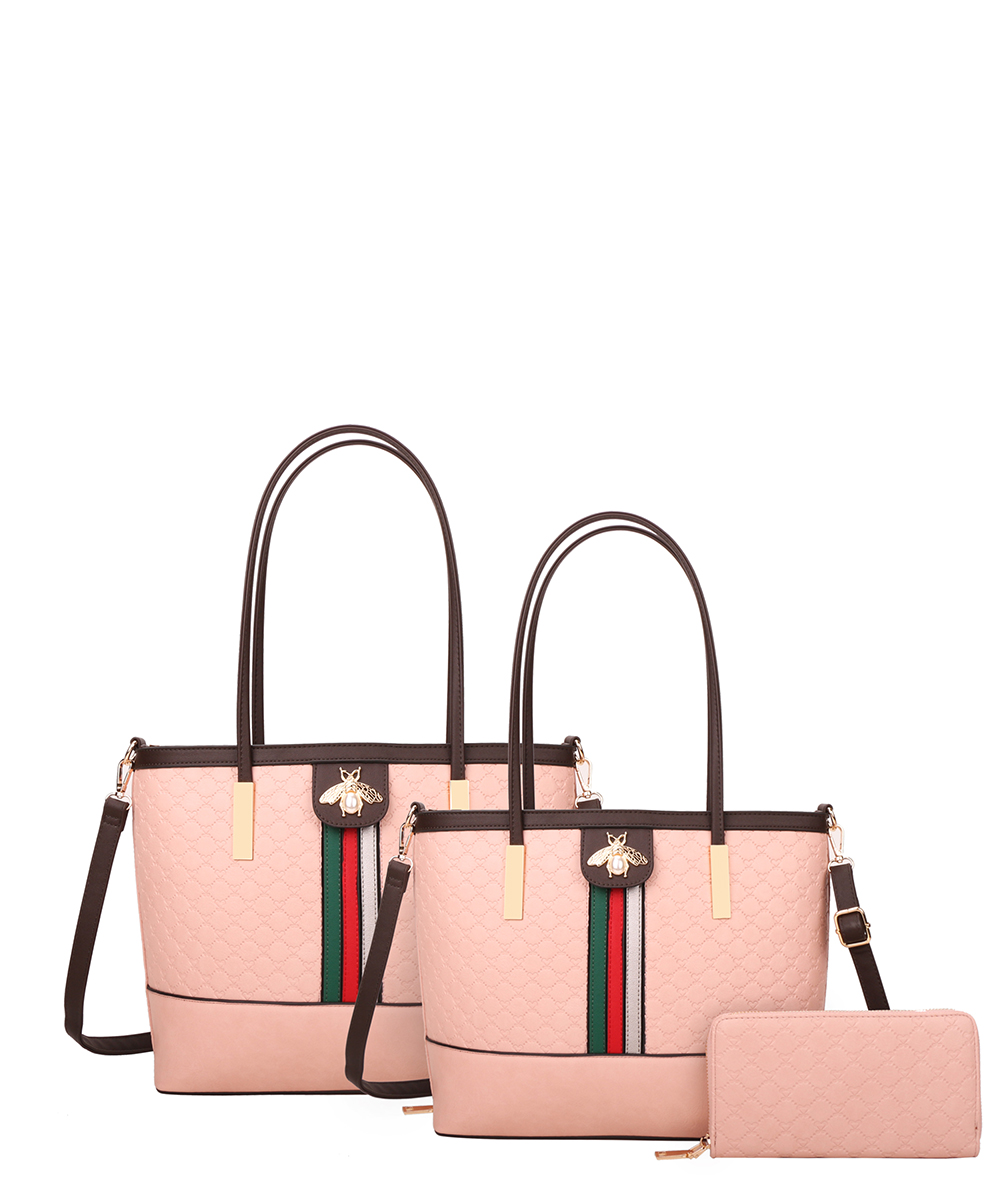 3in1 Bee Accent Quilted Shoulder Handbag Wallet Set CR-8557SPP