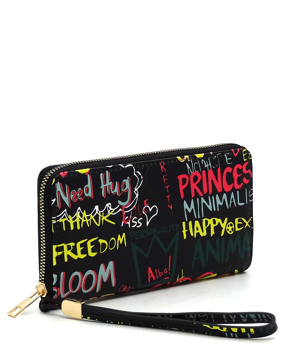 Multi Graffiti Print Zip Around Wallet Wristlet GP020PP