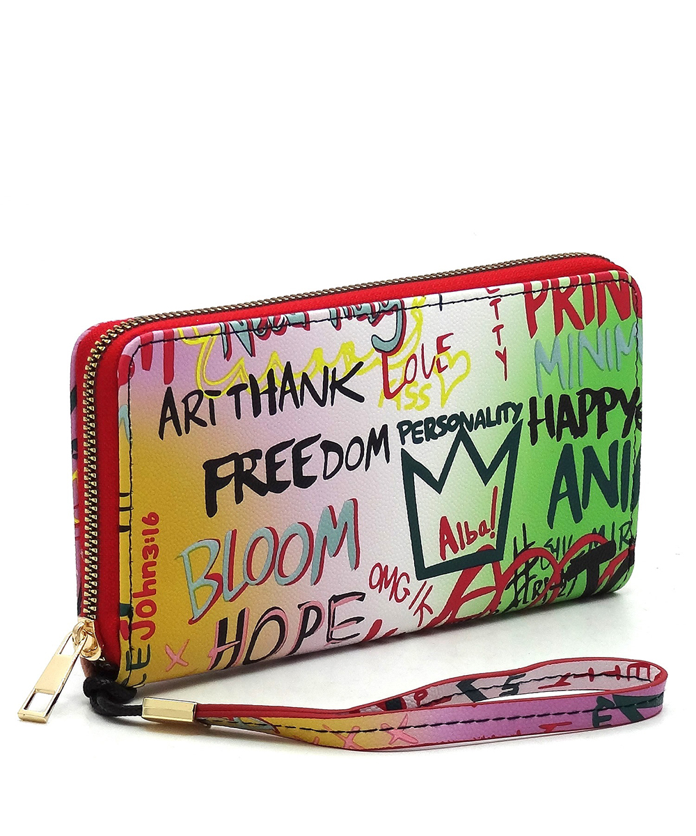Multi Graffiti Print Zip Around Wallet Wristlet GP020PP