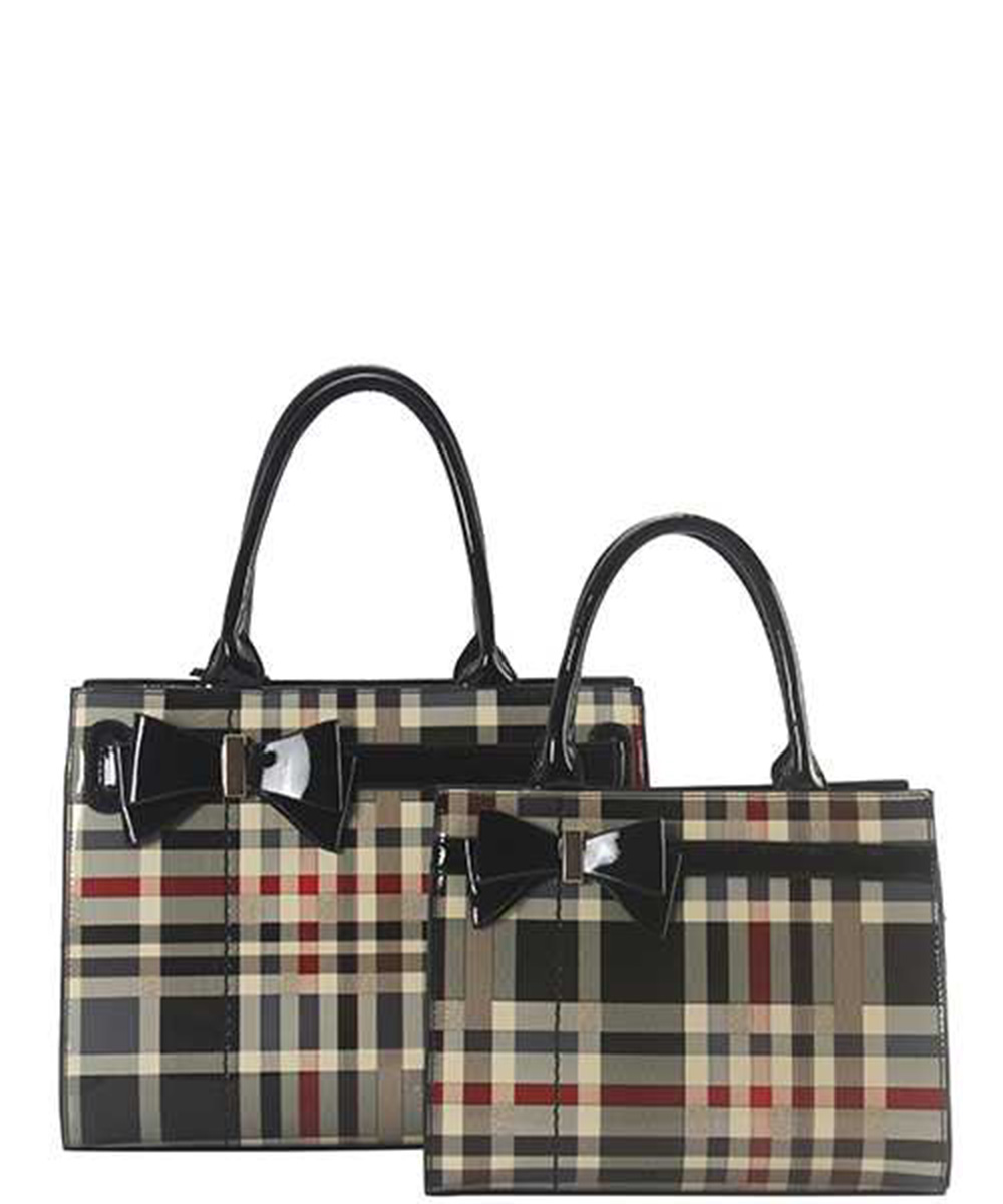 Designer 2 in 1 Patent Checkered Handbag Set GZ-8053