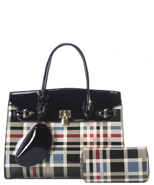 Designer 2 in 1 Patent Checkered Handbag Set GZT7147W
