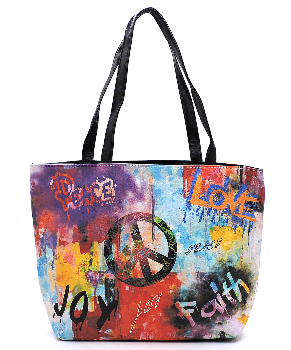 Peace Love Nature Free Happy Shopper Tote Bag HBG103144