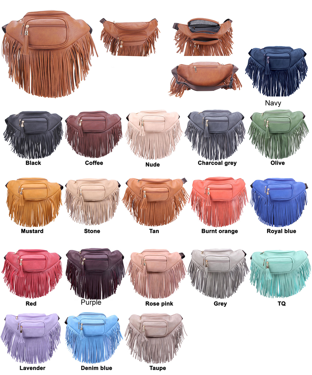 Fringe Fanny Pack with Multiple Zipper Pockets KL088