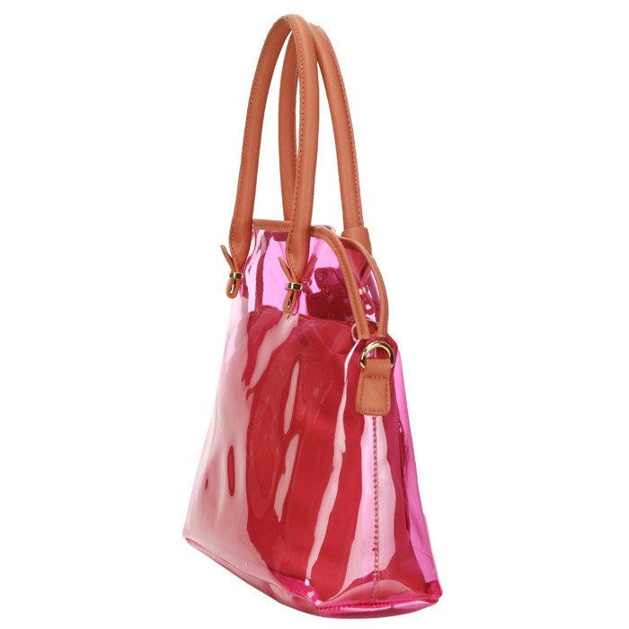 Designer Inspired Clear Plastic Studded Double Tote Bag 33608 - Blue