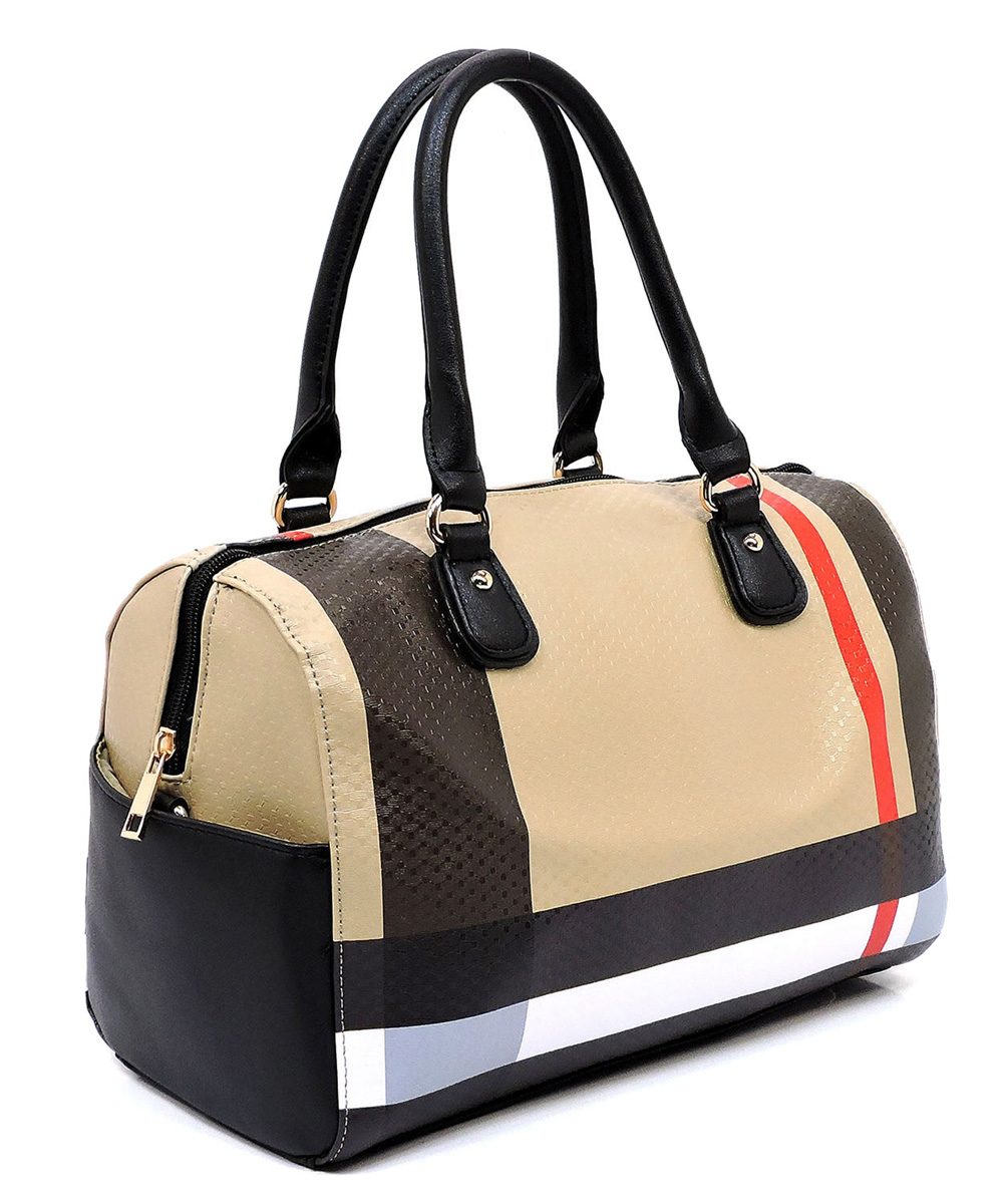 Package of 6 Pieces Plaid Check Printed Boston Bag Satchel BT2660