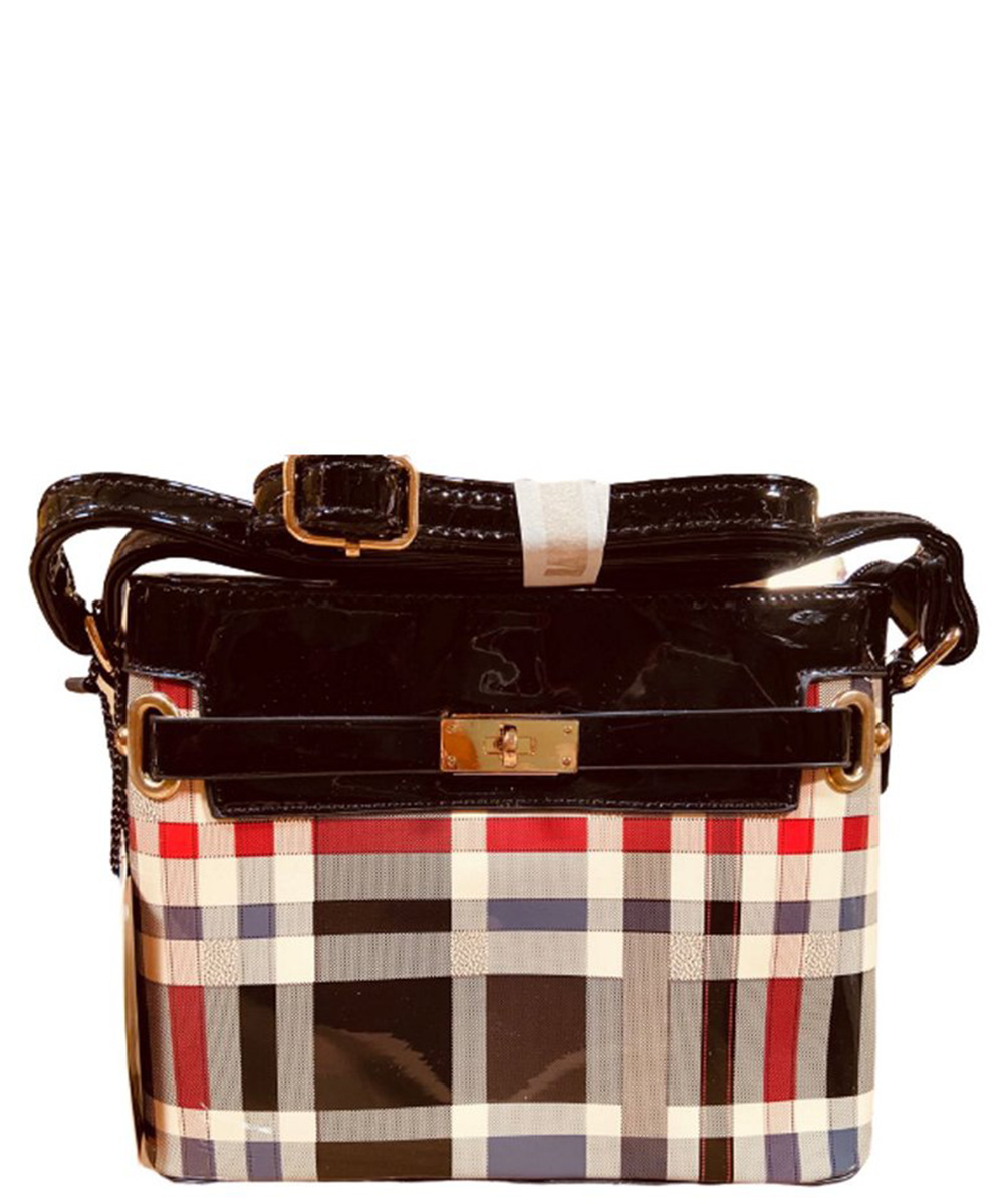 Women`s Glossy Plaid Checkered Fashion Handbag