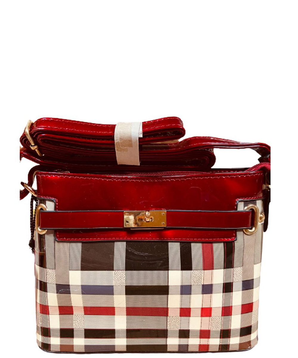 Women`s Glossy Plaid Checkered Fashion Handbag