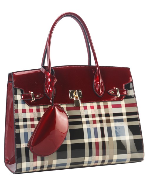 Designer 2 in 1 Patent Checkered Handbag Set GZT7147W