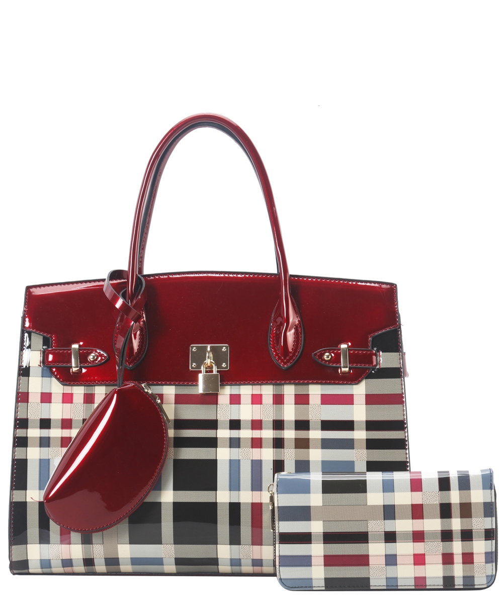 Designer 2 in 1 Patent Checkered Handbag Set GZT7147W