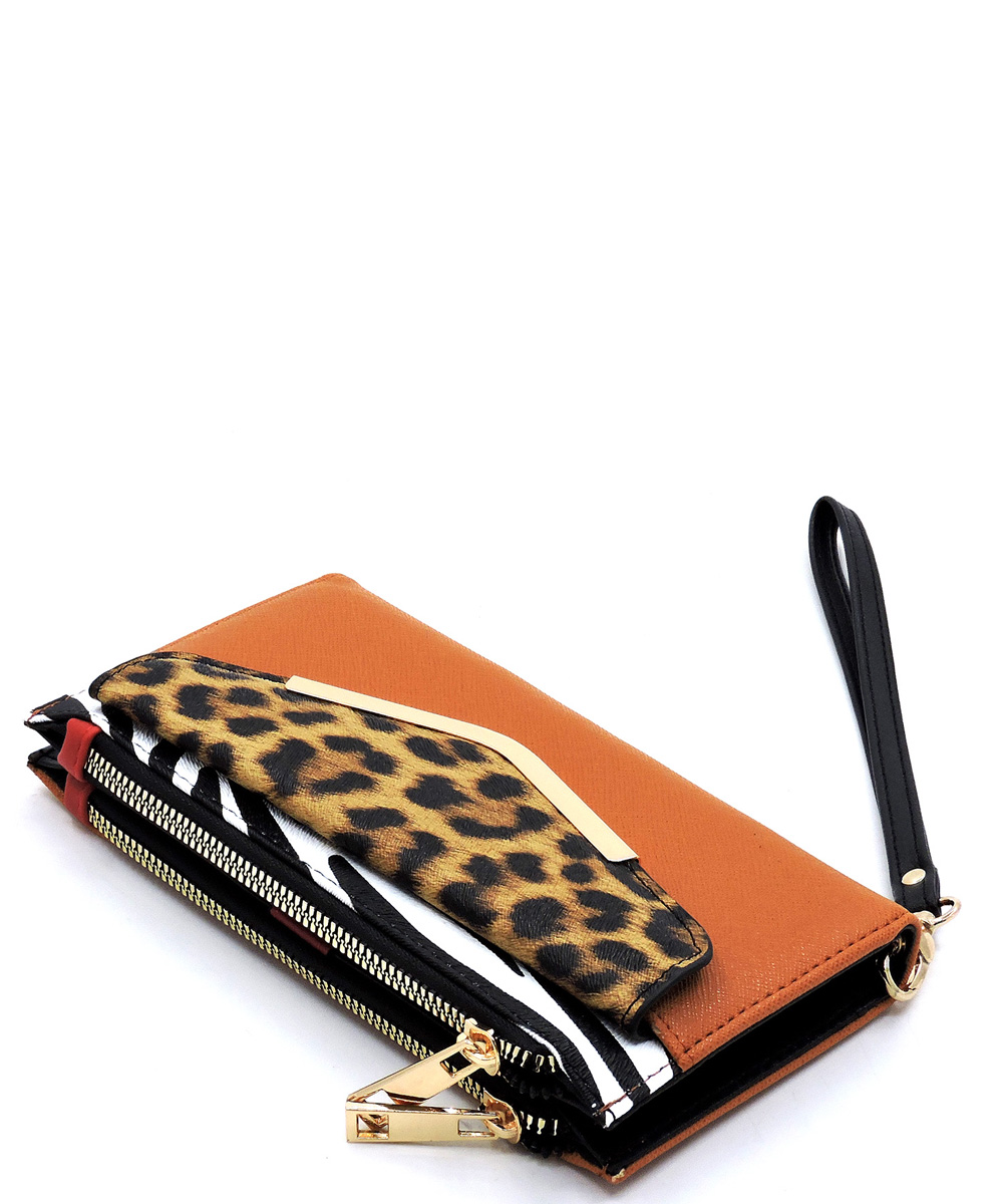 8 Pieces Leopard Zebra Colorblock Bifold Envelope Wallet Wristlet SL042