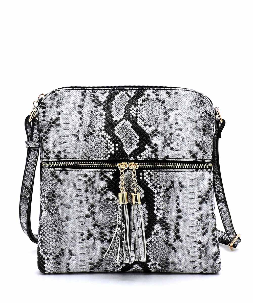 Python Snake Skin Zip Tassel Crossbody Bag SLM062