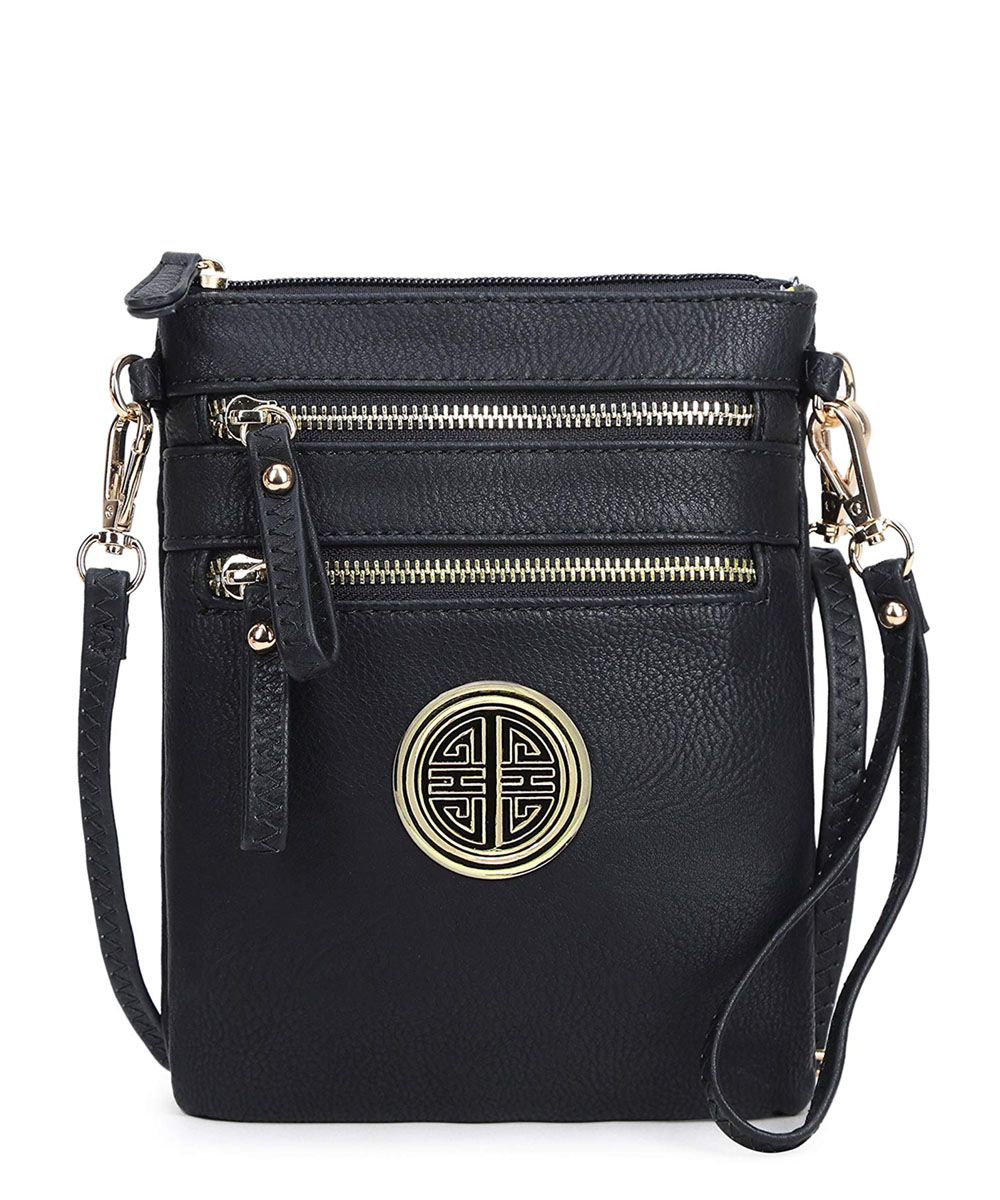 Women's Rich Faux Leather Organizer Multi Zipper Pockets Crossbody Bag ...