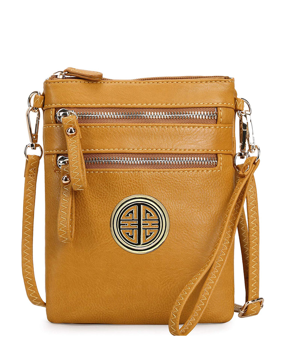 Women's Rich Faux Leather Organizer Multi Zipper Pockets Crossbody Bag ...