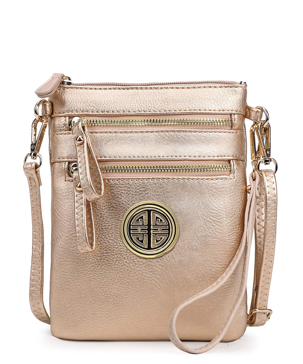 Women's Rich Faux Leather Organizer Multi Zipper Pockets Crossbody Bag ...